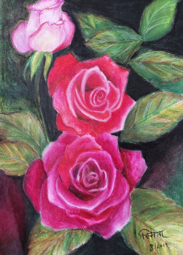 Art & Collectibles Prints Digital Prints Red Rose Oil Painting Print ...