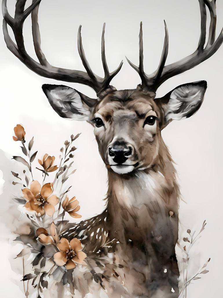 Deer Portrait Watercolor Painting No.3 Digital by Dmitry O | Saatchi Art
