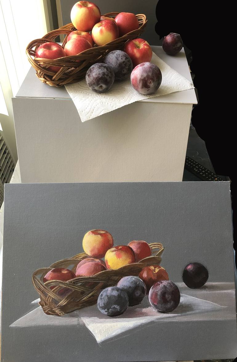 STILL LIFE WITH A BASKET Painting by Aibek Begalin | Saatchi Art