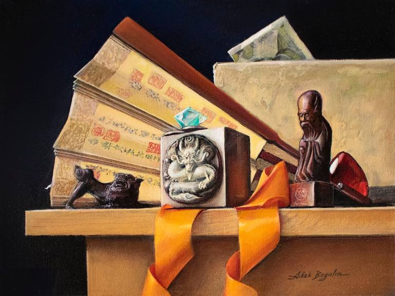 STILL LIFE WITH RIBBON Painting by Aibek Begalin | Saatchi Art