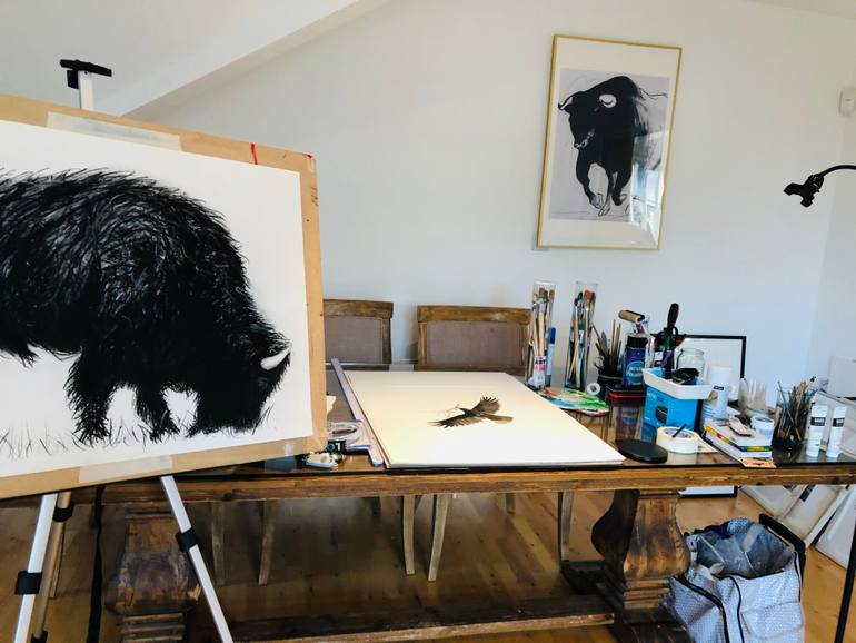 Grazing Bison Drawing by Shabs Beigh | Saatchi Art