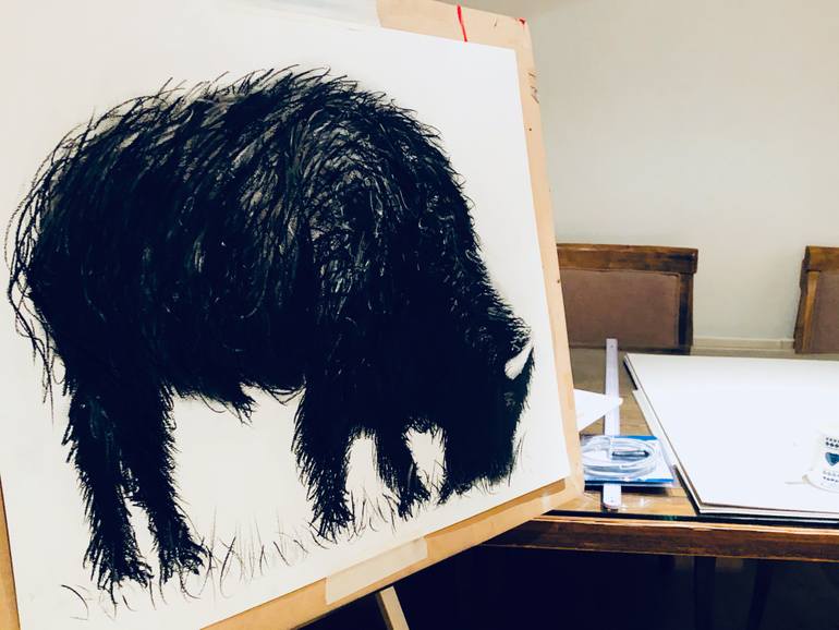 Grazing Bison Drawing by Shabs Beigh | Saatchi Art
