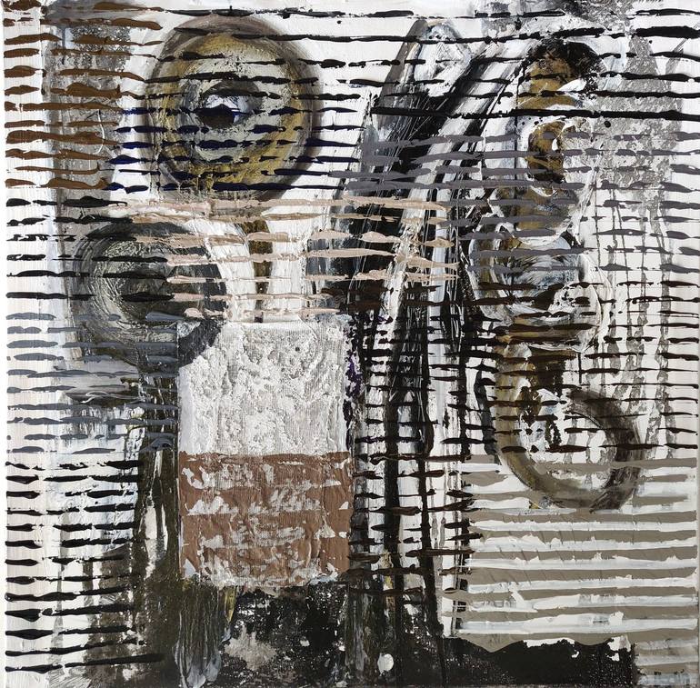 black white abstract indefinite lines acrylic & golden powder Painting ...