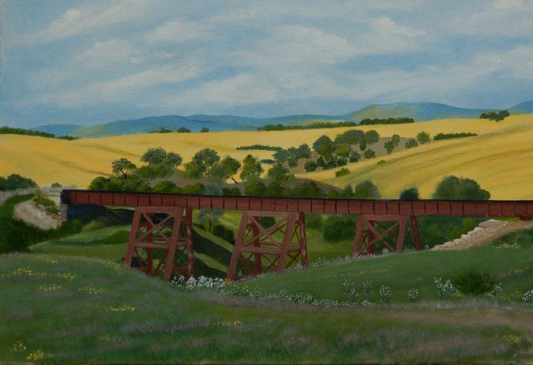 The Red Bridge Painting by Doodie Herman | Saatchi Art