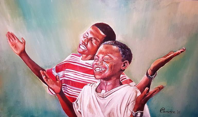 Malawian Boys Worship Painting by Cameron Annear | Saatchi Art