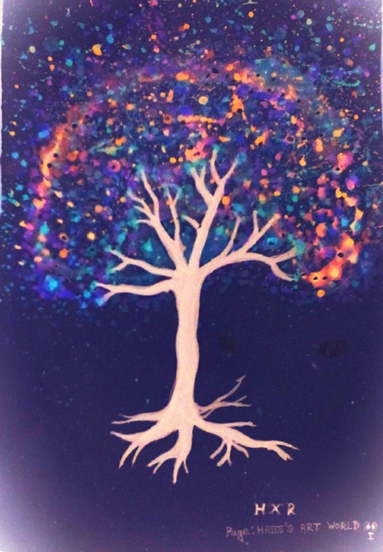 A Colorful Tree In Night Drawing by Taskin Hridi | Saatchi Art