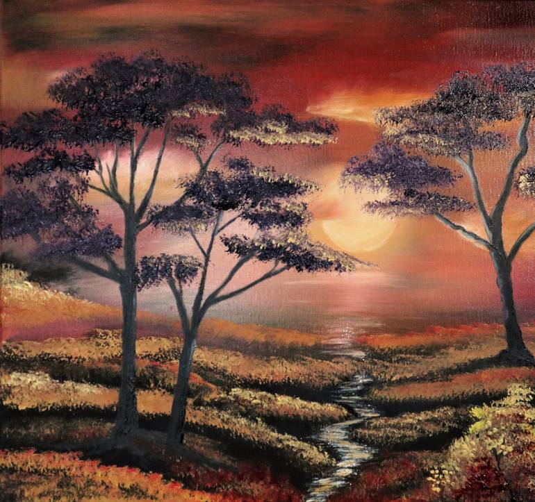 African Sunset Painting by Melpomeni Georgeadis | Saatchi Art