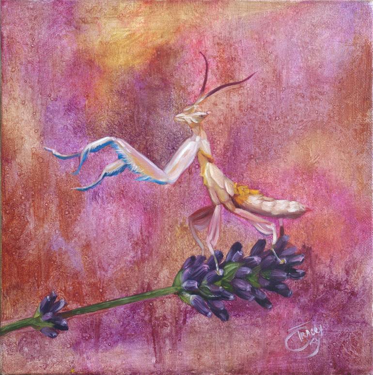 Pink praying mantis Painting by Tracey Cky | Saatchi Art
