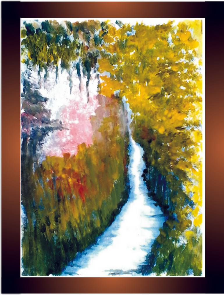 nature- forest path Painting by amit chakraborty | Saatchi Art