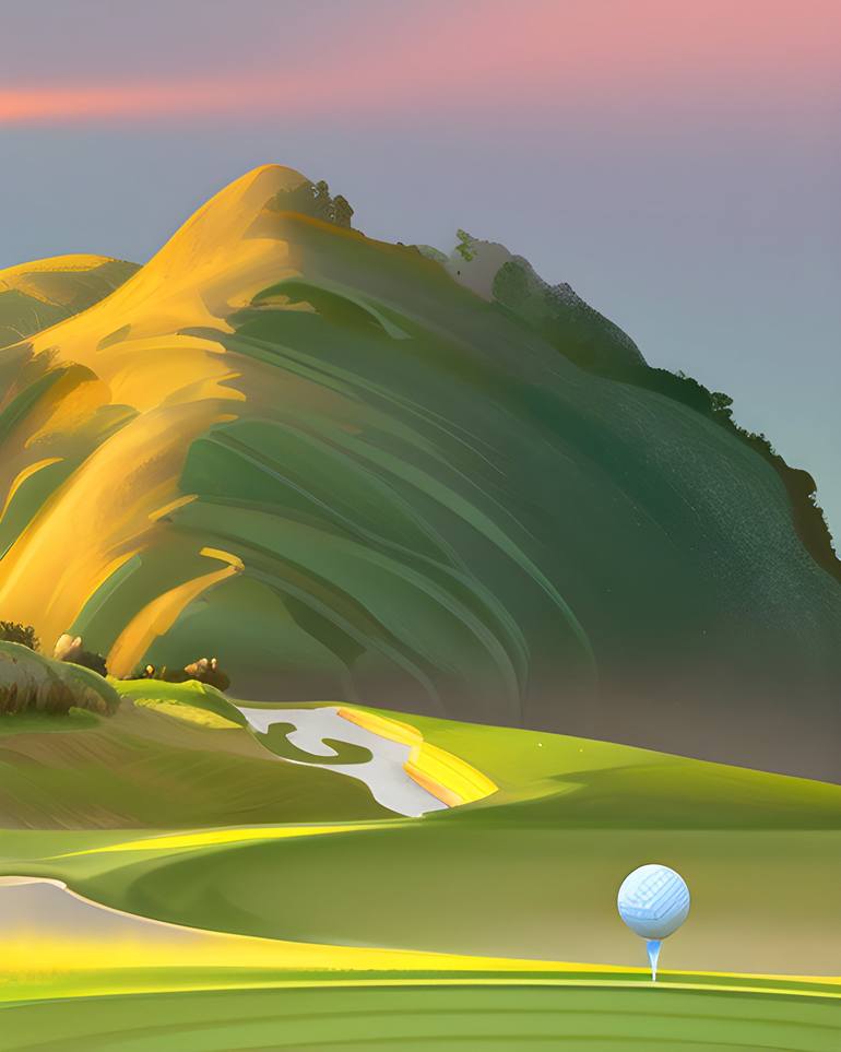 Golf Gilded in Gold: A Sunset Scene Digital by Mariia Gonchar | Saatchi Art