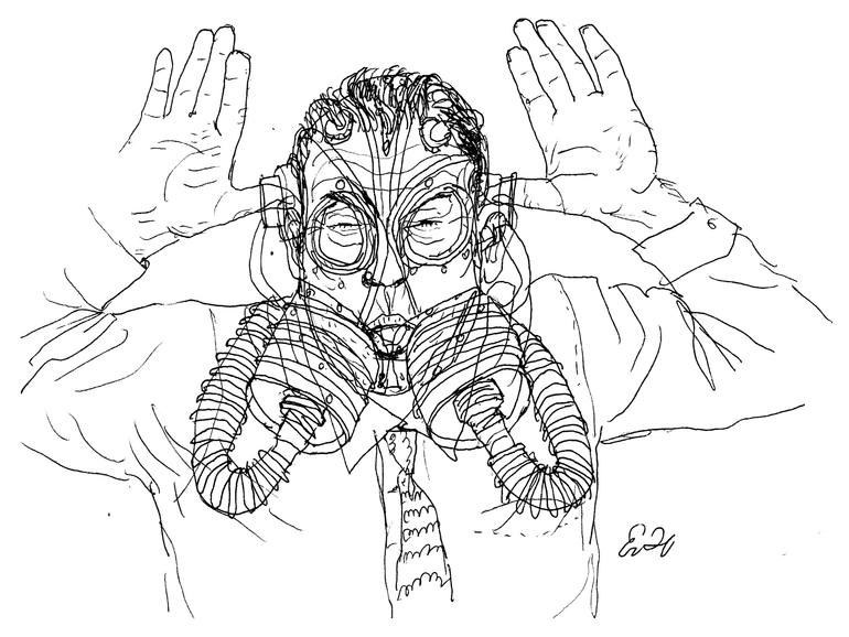 Mockery With Gas Mask Drawing by Eric Hanson | Saatchi Art
